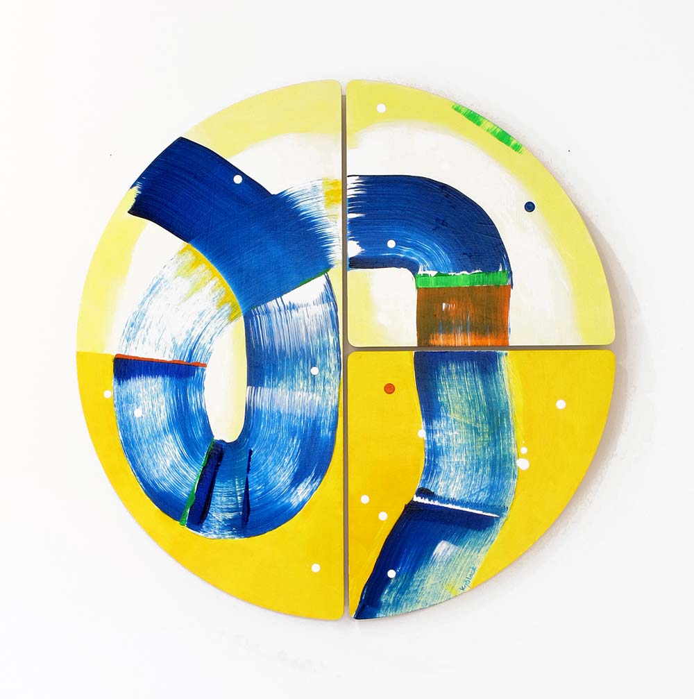 Hippo Water Chute - Round Abstract Painting by Kirsty Black